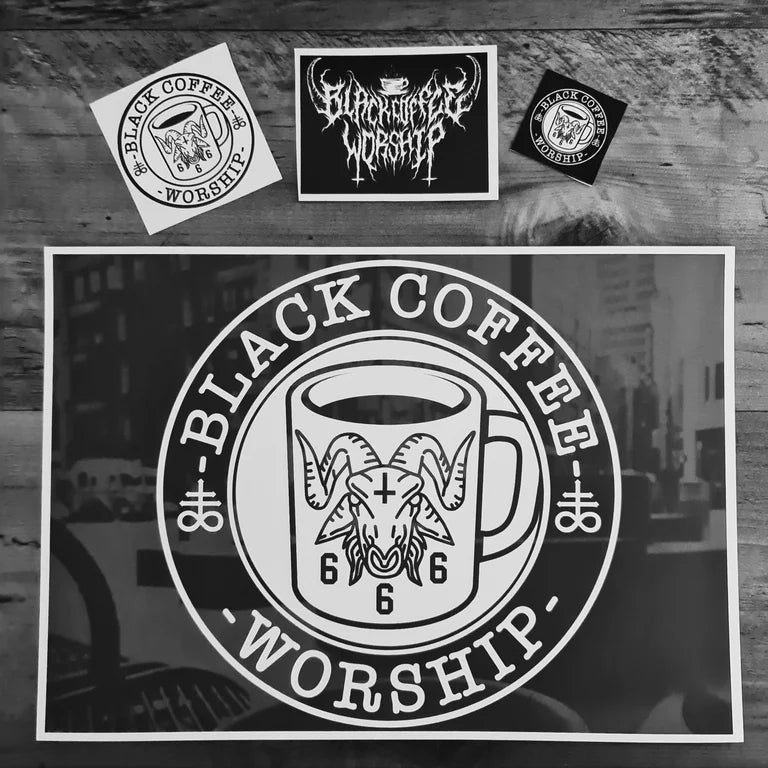 The bcw Logo - A4 Print + x3 Sticker Pack – Black Coffee Worship
