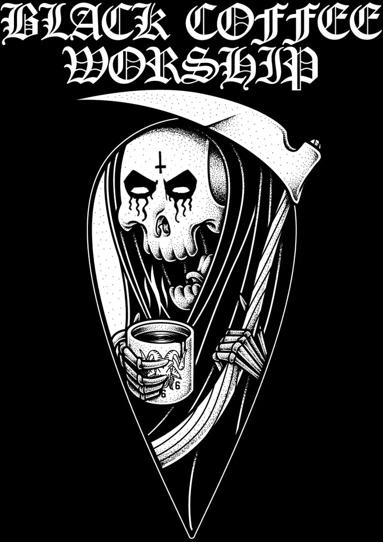 Skully - A4 Print + x3 Sticker Pack – Black Coffee Worship